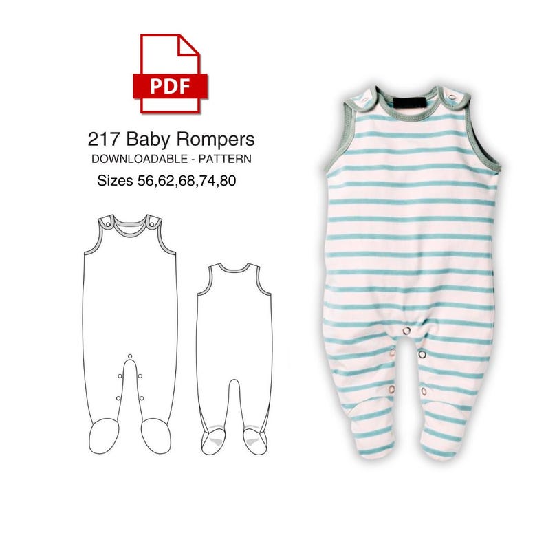 Baby Romper Sewing Pattern PDF | Footed Baby Jumpsuit | Newborn to 12 ...
