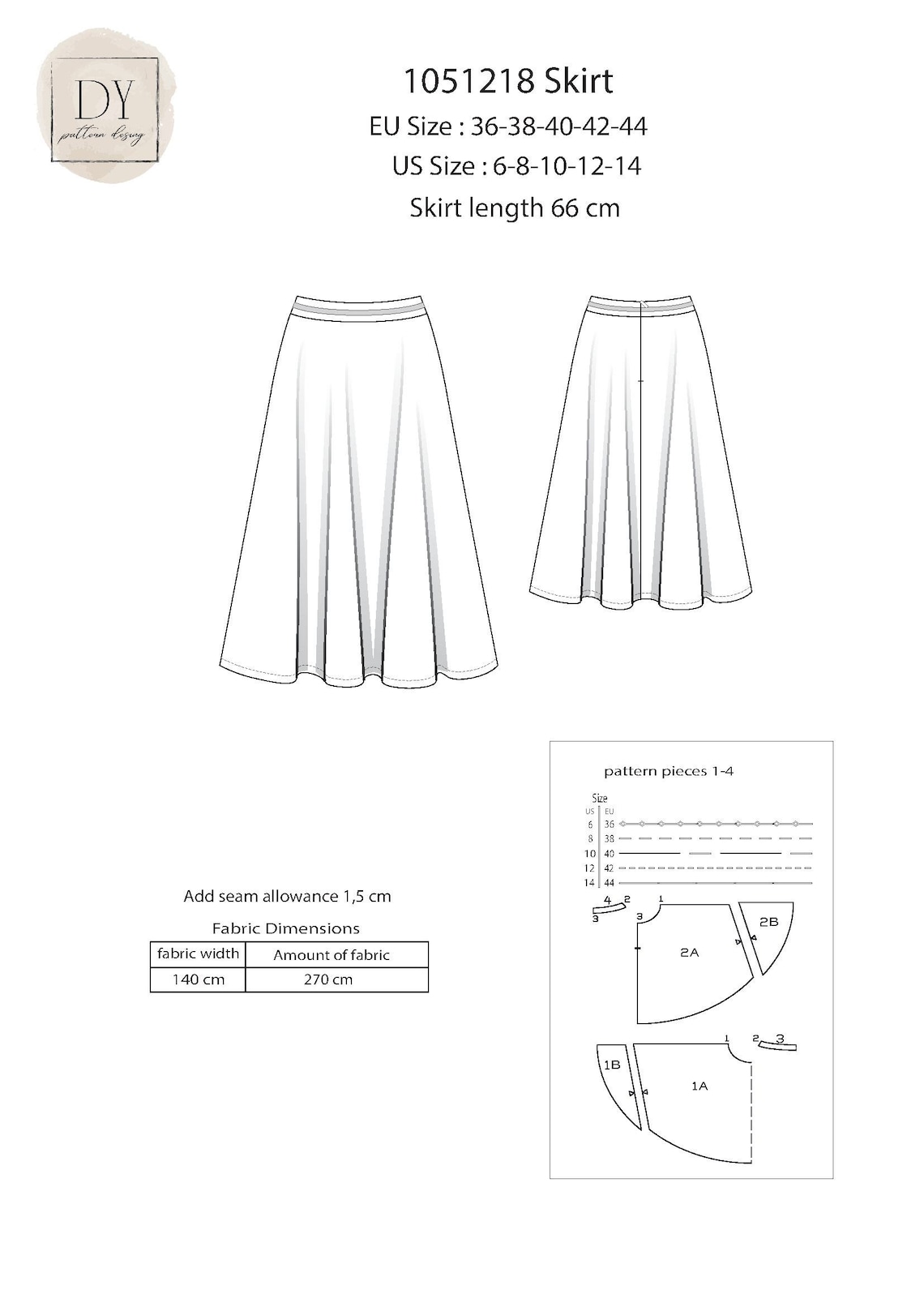 Simple Skirt Sewing Pattern Midi Skirt Pattern A-line Midi Length Skirt ...