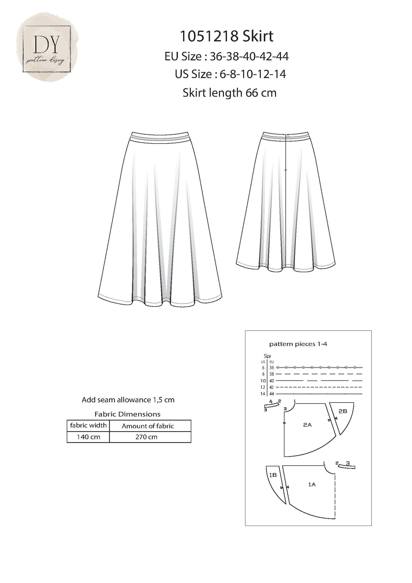 Simple Skirt Sewing Pattern Midi Skirt Pattern A-line Midi Length Skirt ...