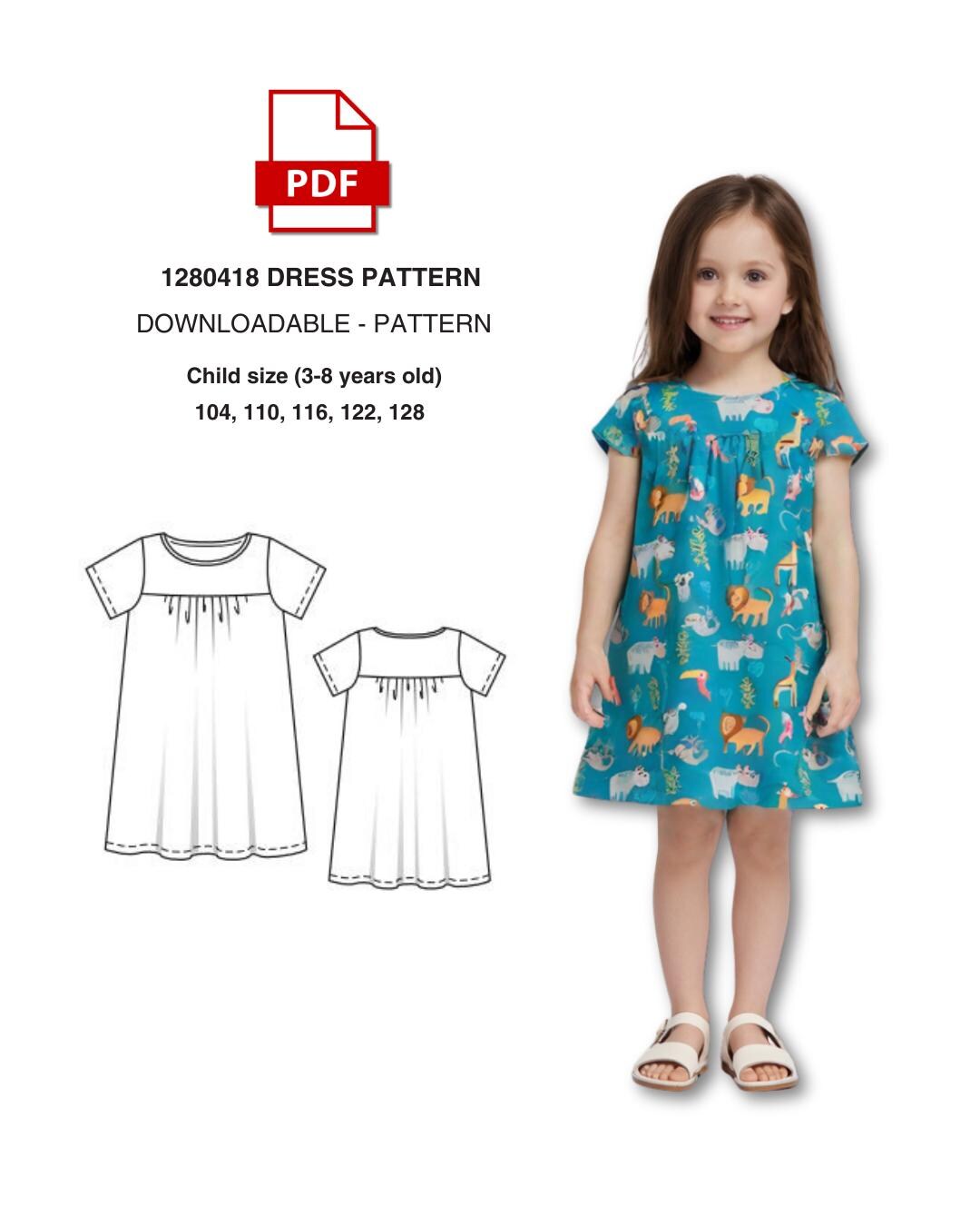 Kids Dress Pattern 3-8 Years Old | DIY Sewing Pattern for Elastic ...