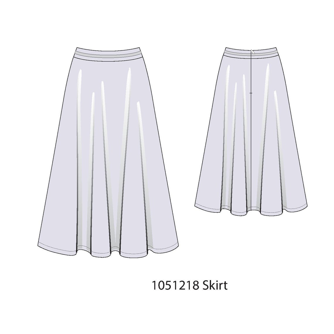 Simple Skirt Sewing Pattern Midi Skirt Pattern A-line Midi Length Skirt ...