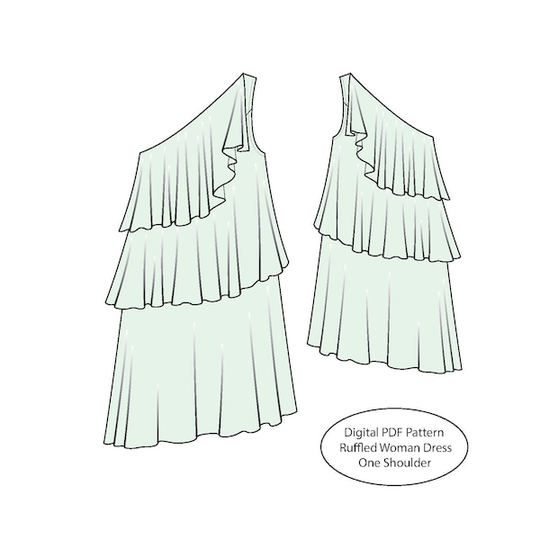 One Shoulder Ruffle Dress Pattern - Etsy