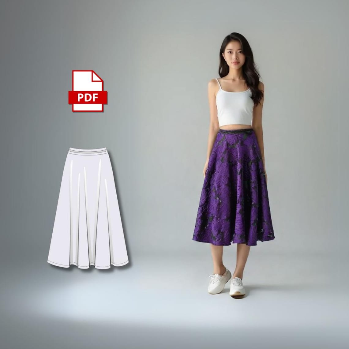 Simple Skirt Sewing Pattern Midi Skirt Pattern A-line Midi Length Skirt ...