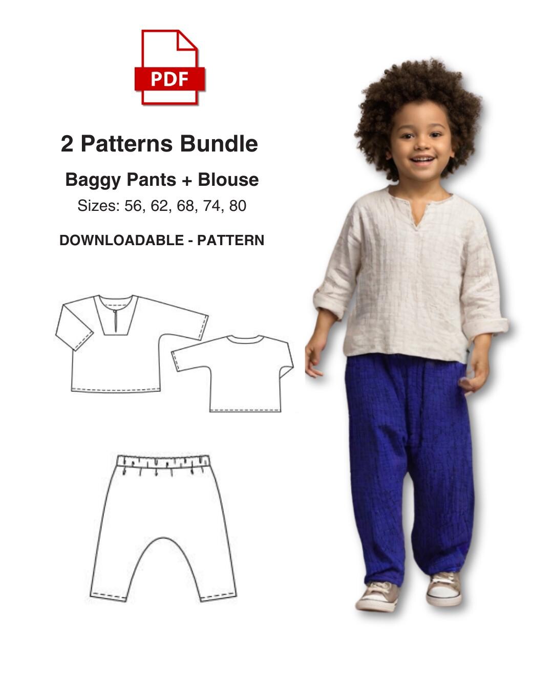 Baggy Pants & Blouse Sewing Pattern Bundle - PDF Download (sizes 56-80 ...