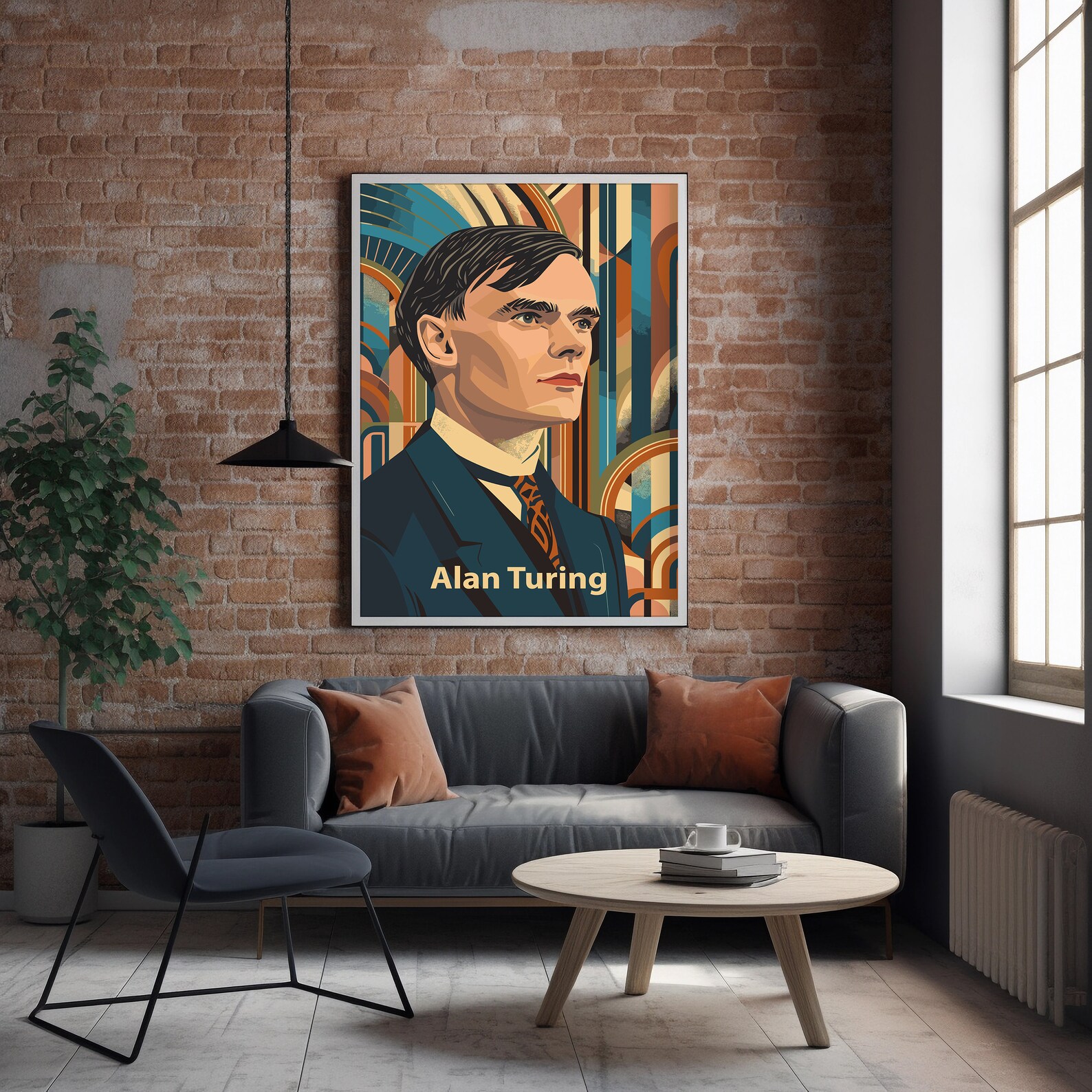 Alan Turing Art Deco Portrait | British Cryptanalyst Icon | Art Deco ...