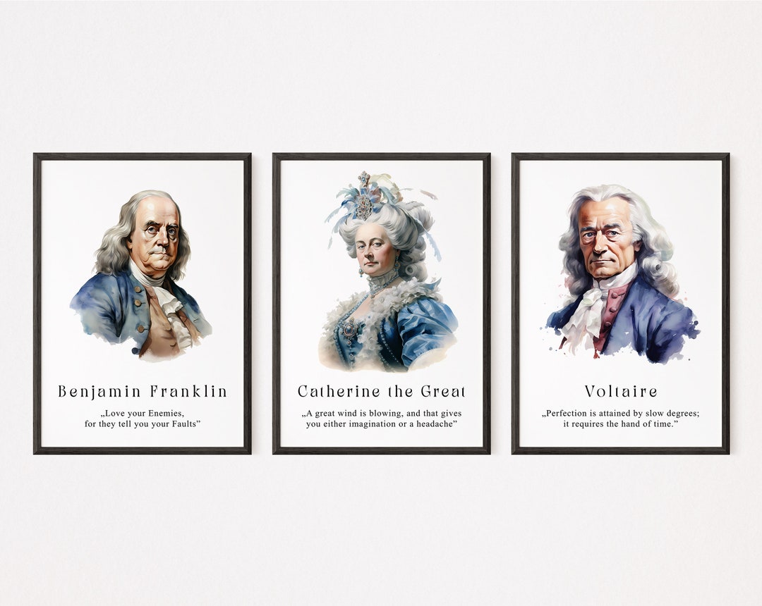 Enlightenment Icons Print Set – Franklin, Catherine, Voltaire (digital ...