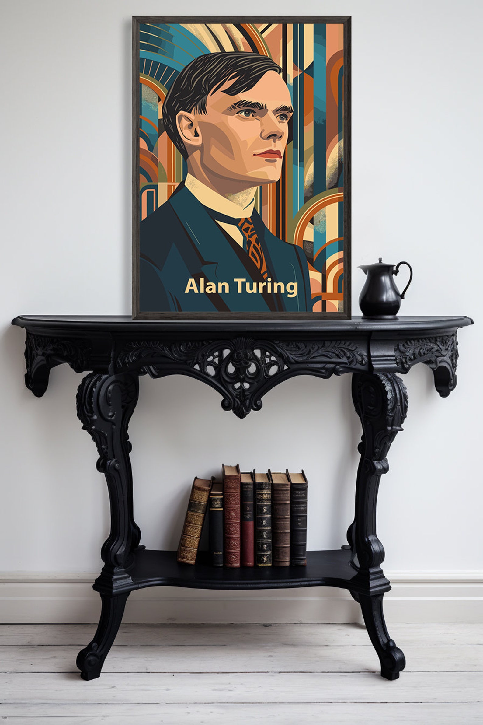 Alan Turing Art Deco Portrait | British Cryptanalyst Icon | Art Deco ...