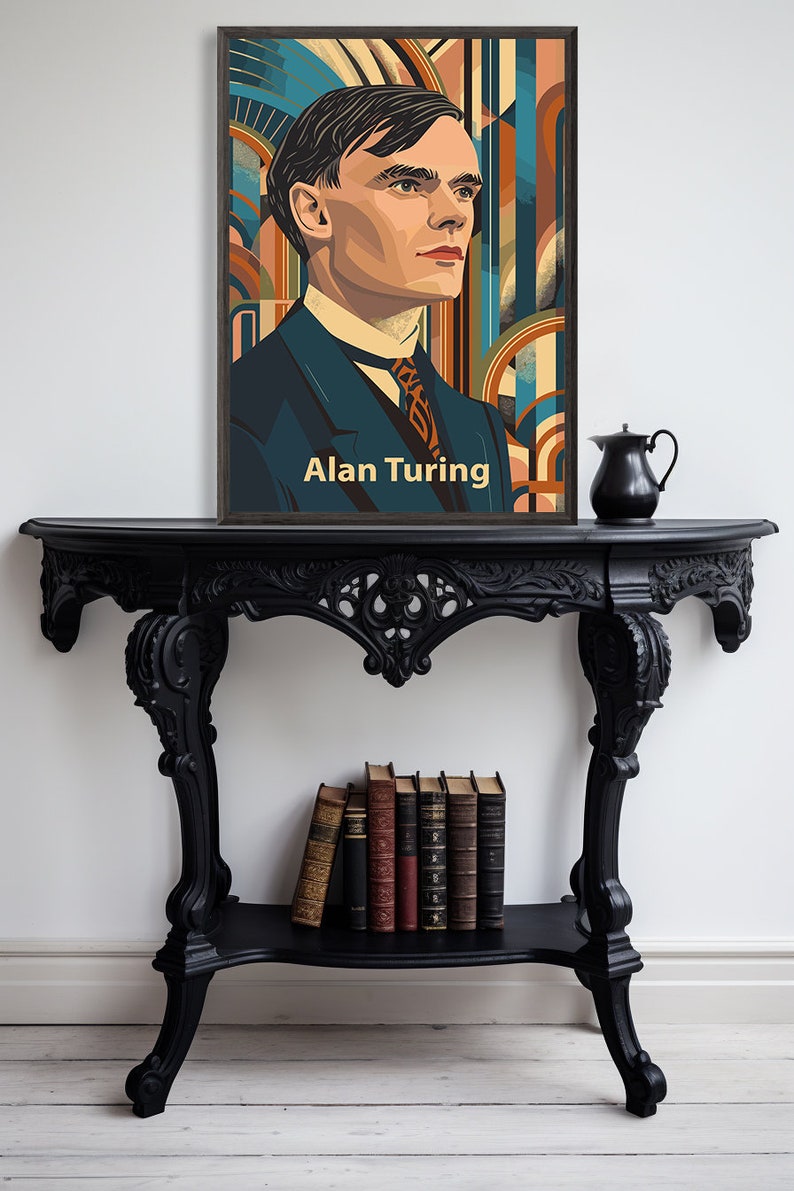 Alan Turing Art Deco Portrait | British Cryptanalyst Icon | Art Deco ...