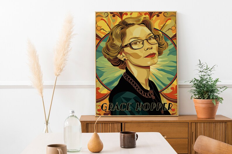 Grace Hopper Art Deco Portrait the Iconic Mathematician Wall Art Home ...