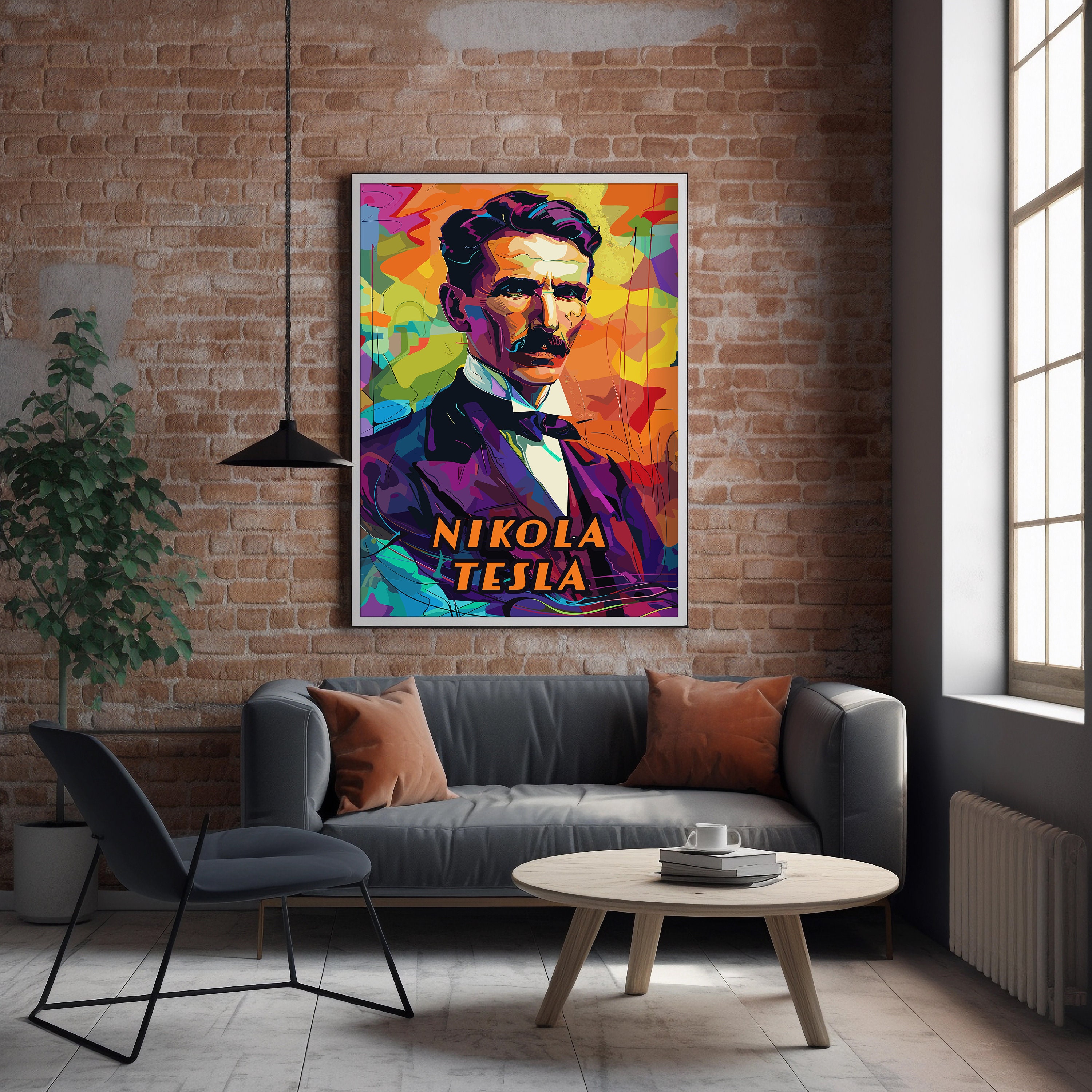 Nikola Tesla Art Deco Portrait Iconic Inventor Wall Art Home Decor ...
