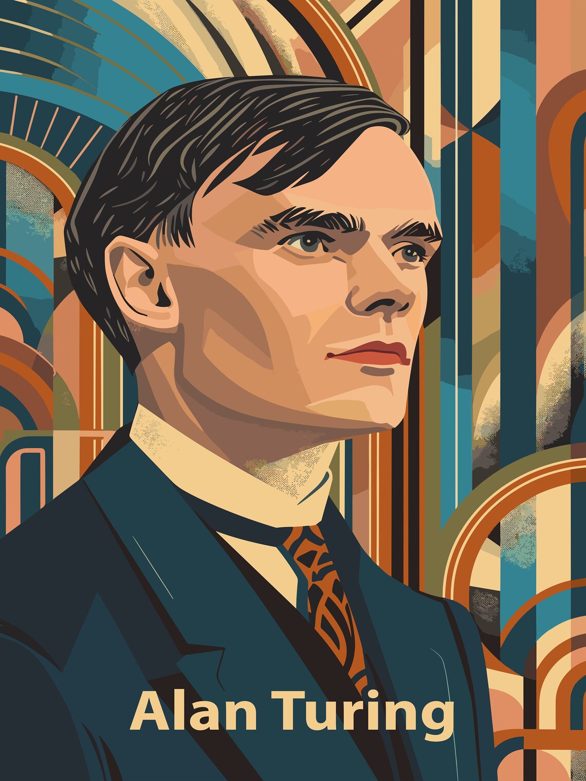 Alan Turing Art Deco Portrait | British Cryptanalyst Poster (digital ...