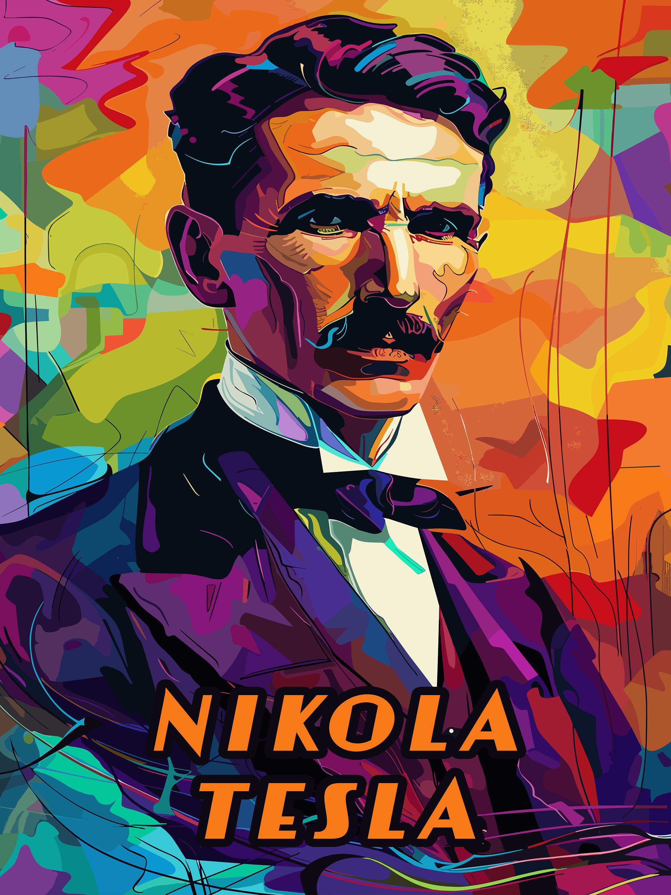 Nikola Tesla Art Deco Portrait Iconic Inventor Wall Art Home Decor ...