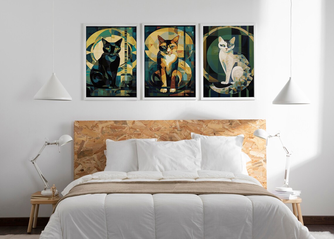 Art Deco Cats Set of 3, Animal Poster, Home Decor Office, Download ...