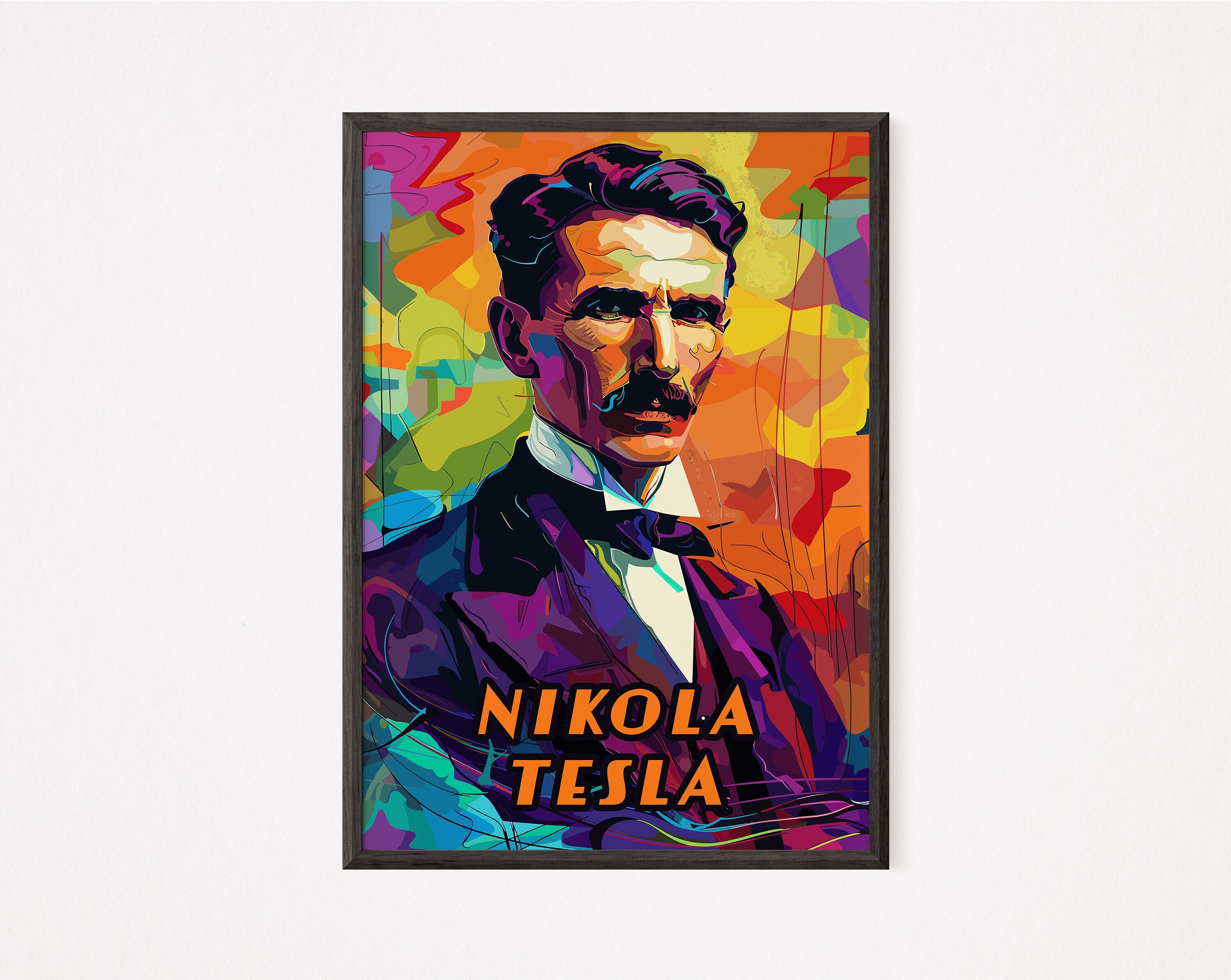 Nikola Tesla Art Deco Portrait Iconic Inventor Wall Art Home Decor ...