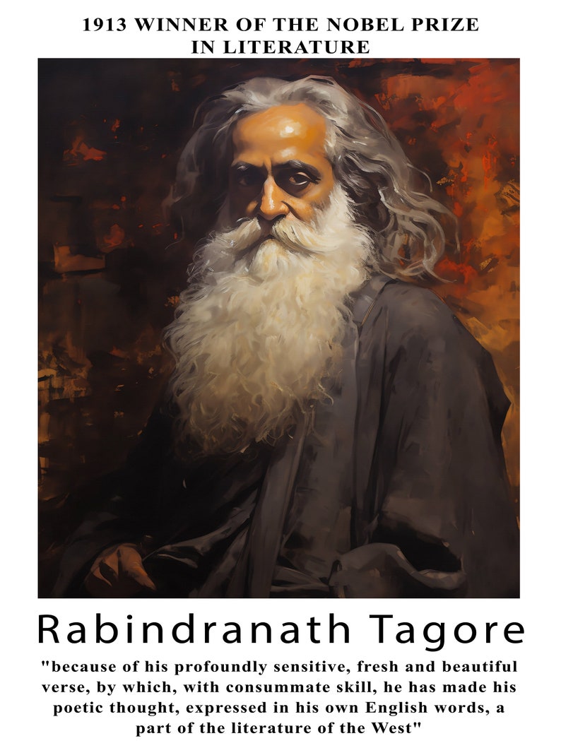 Rabindranath Tagore 1913 Nobel Prize in Literature Digital Poster Home ...