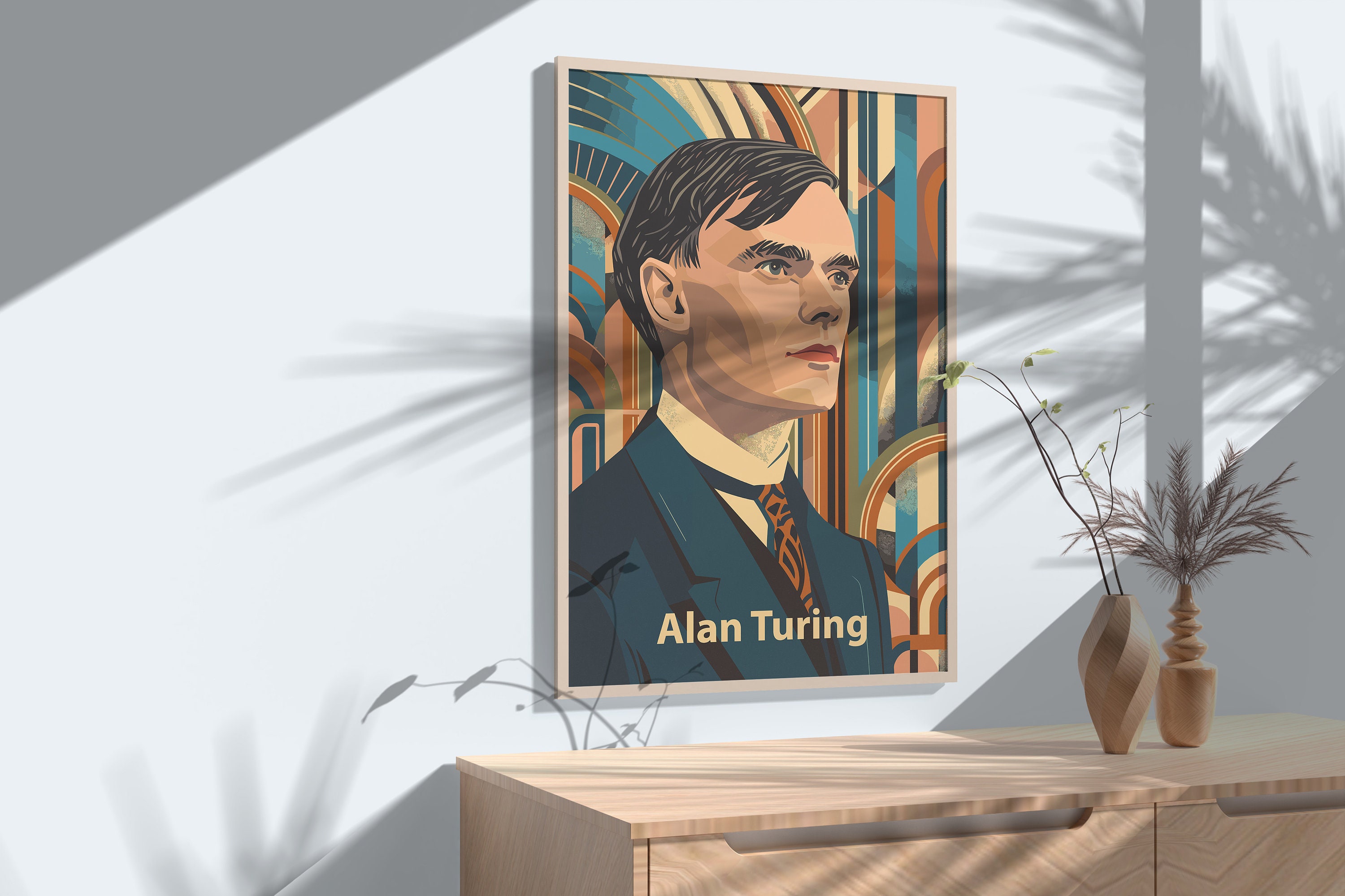 Alan Turing Art Deco Portrait | British Cryptanalyst Icon | Art Deco ...