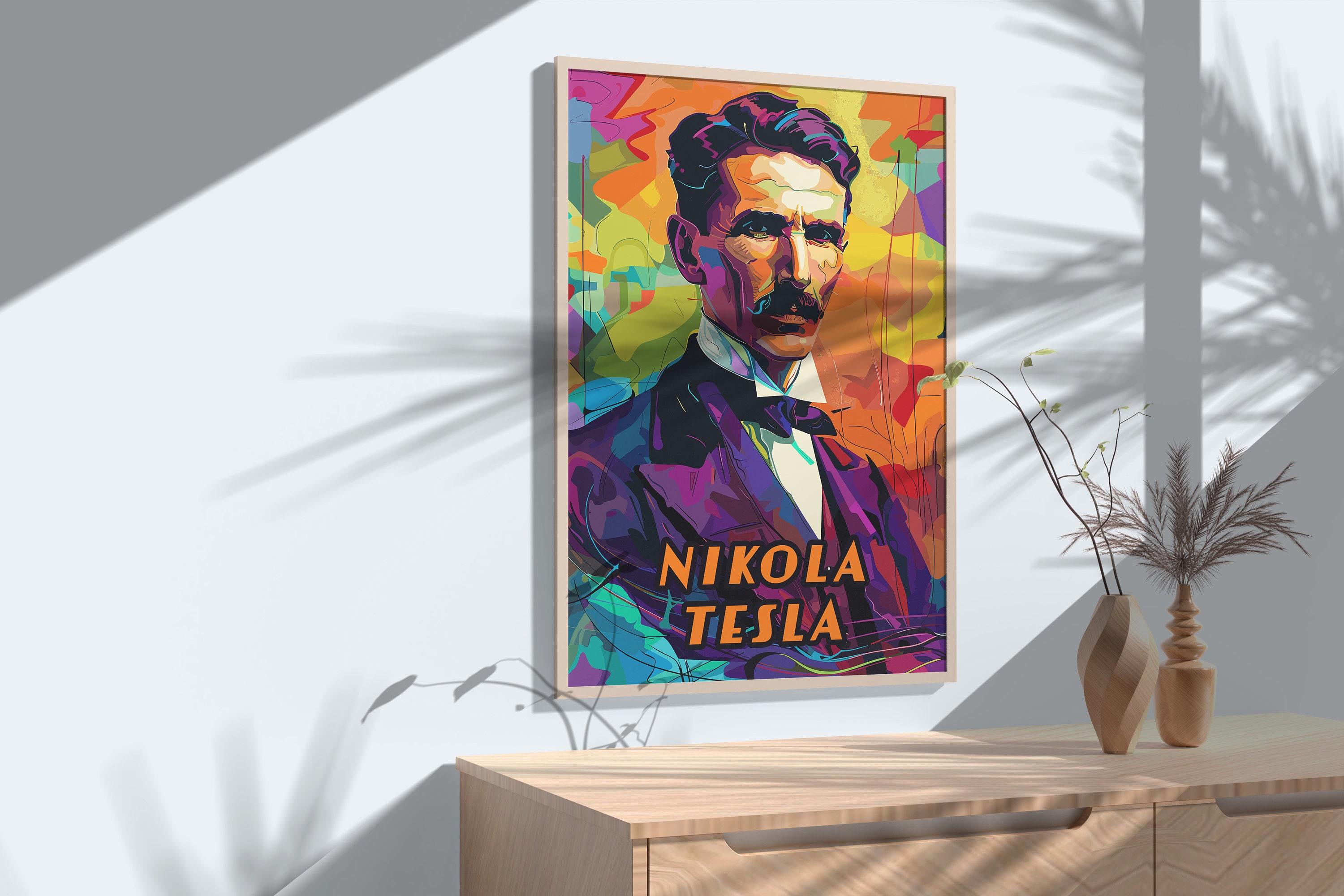 Nikola Tesla Art Deco Portrait Iconic Inventor Wall Art Home Decor ...