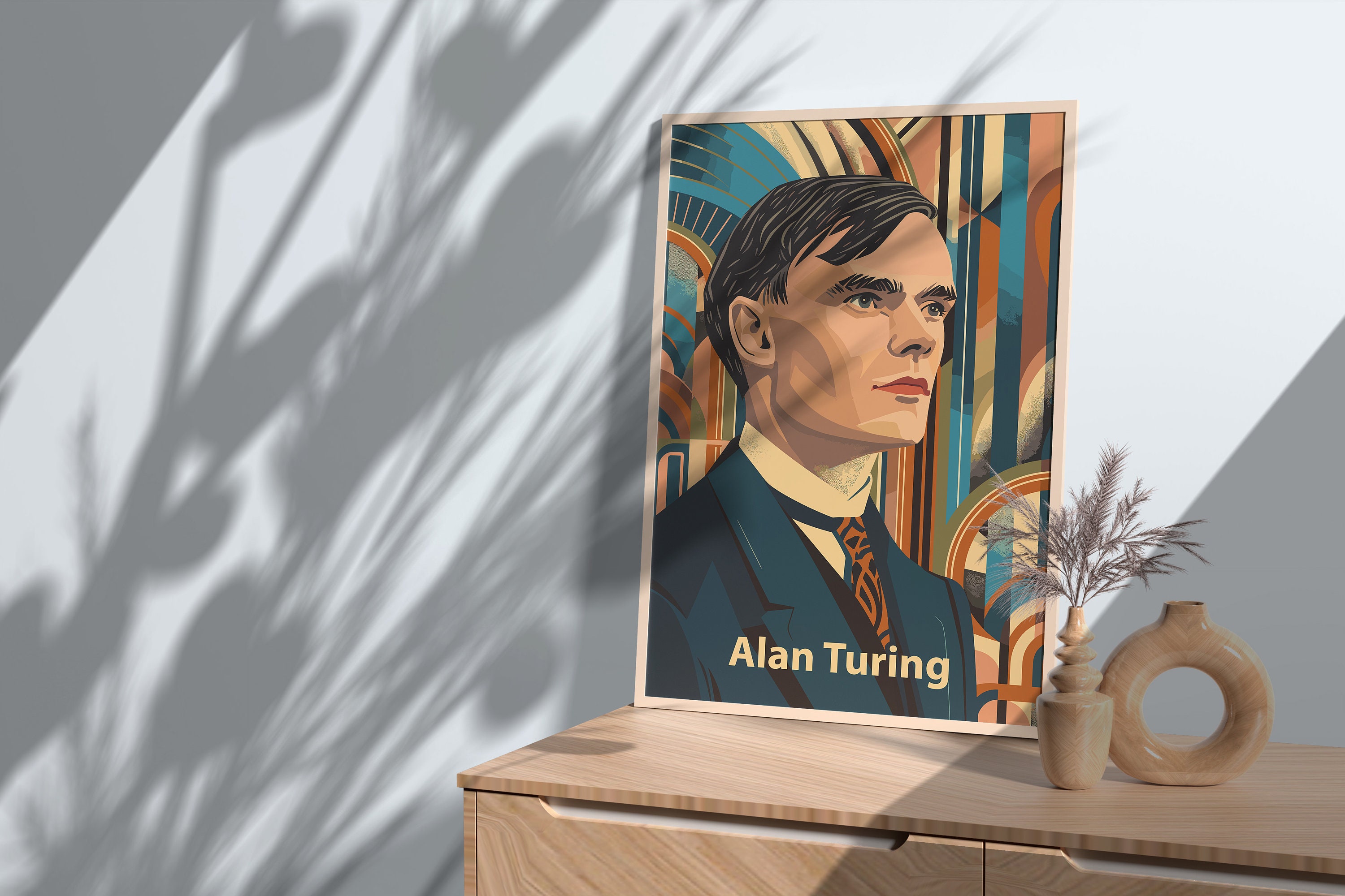 Alan Turing Art Deco Portrait | British Cryptanalyst Icon | Art Deco ...