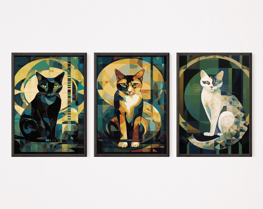 Art Deco Cats Set of 3, Animal Poster, Home Decor Office, Download Printable Wall Art - Etsy