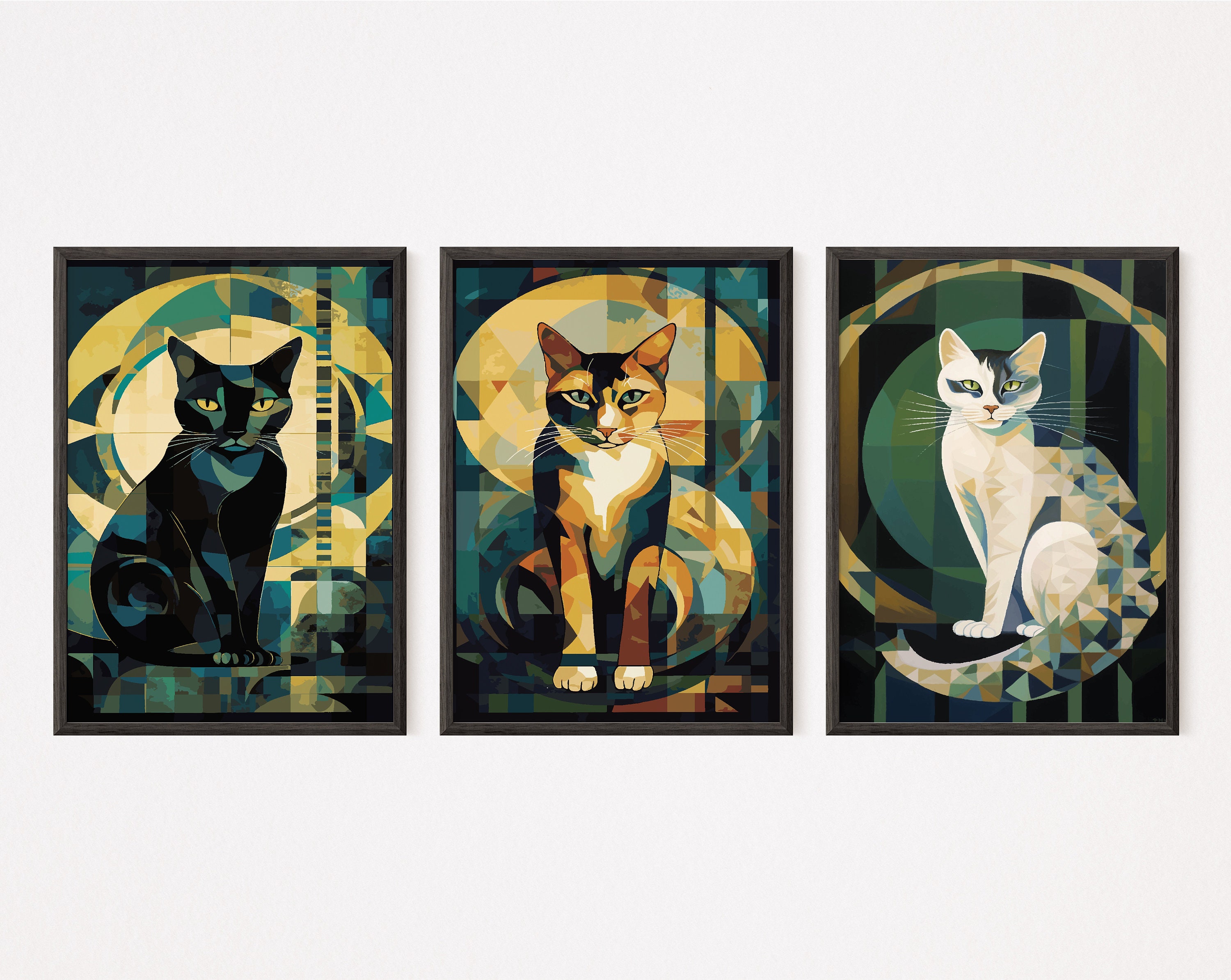 Art Deco Cats Set of 3, Animal Poster, Home Decor Office, Download ...