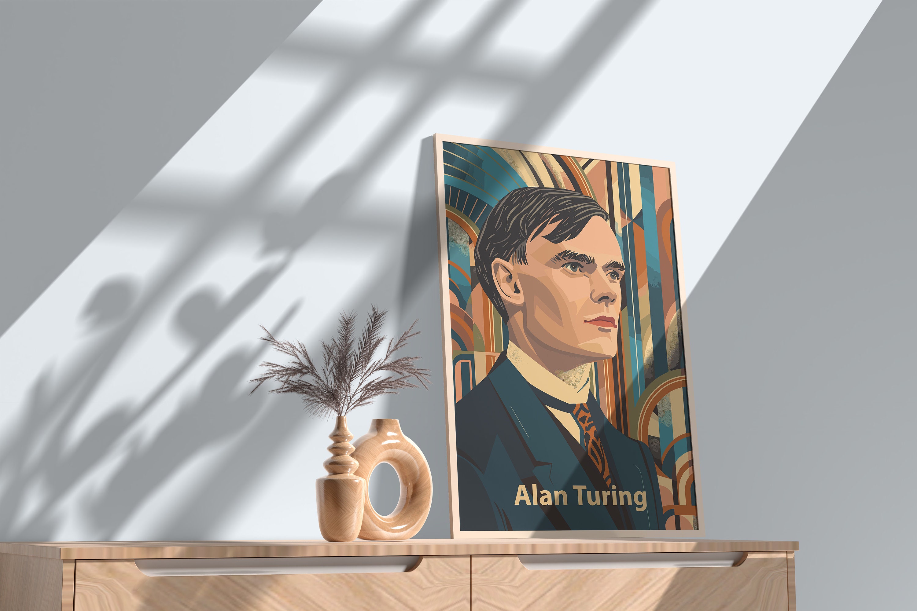 Alan Turing Art Deco Portrait | British Cryptanalyst Icon | Art Deco ...