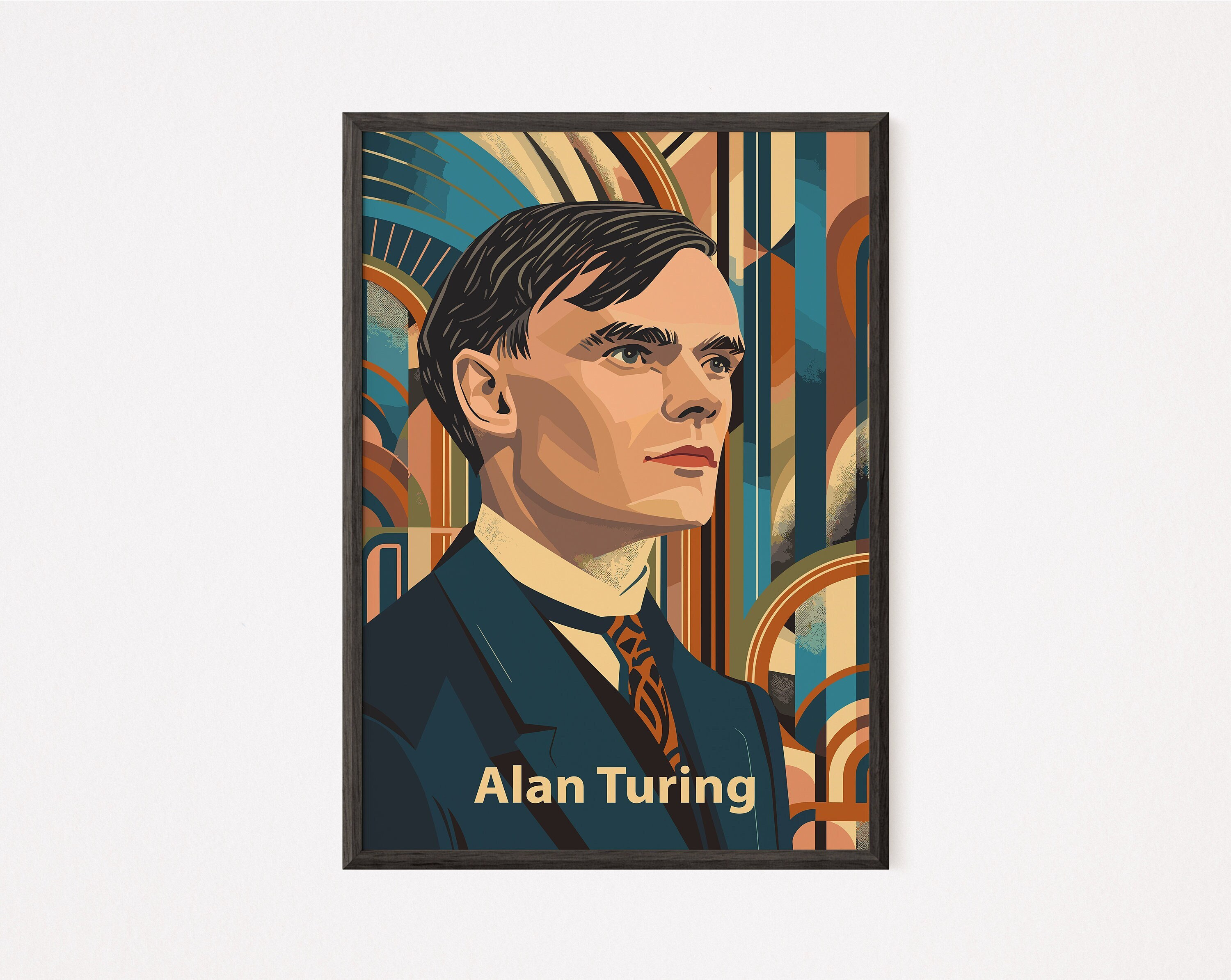 Alan Turing Art Deco Portrait | British Cryptanalyst Icon | Art Deco ...