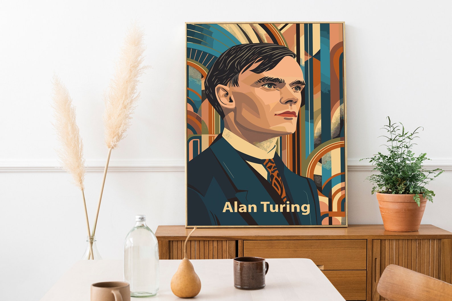 Alan Turing Art Deco Portrait | British Cryptanalyst Icon | Art Deco ...