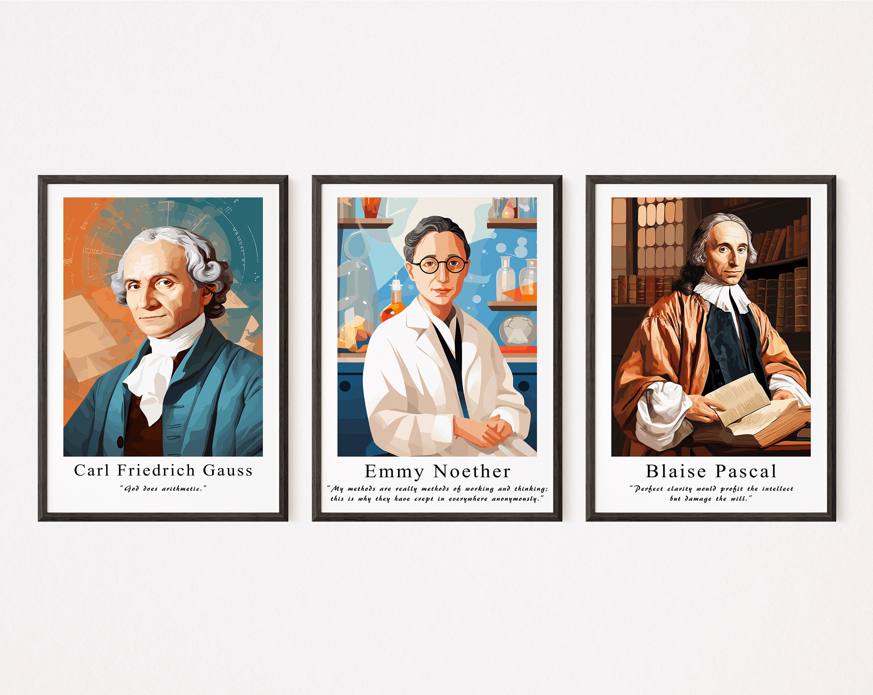 Mathematicians Poster Set: Children's Book Style, Educational Art ...