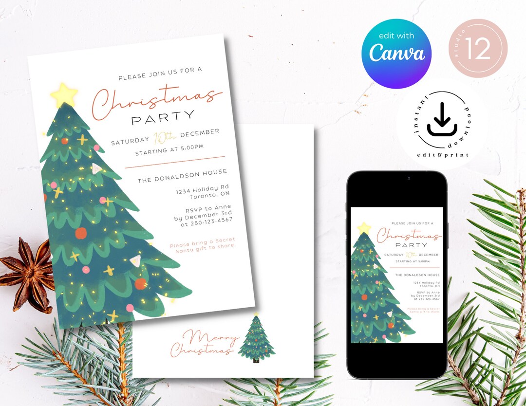 Holiday Christmas Tree Party Invitation Digital Holiday Party - Etsy