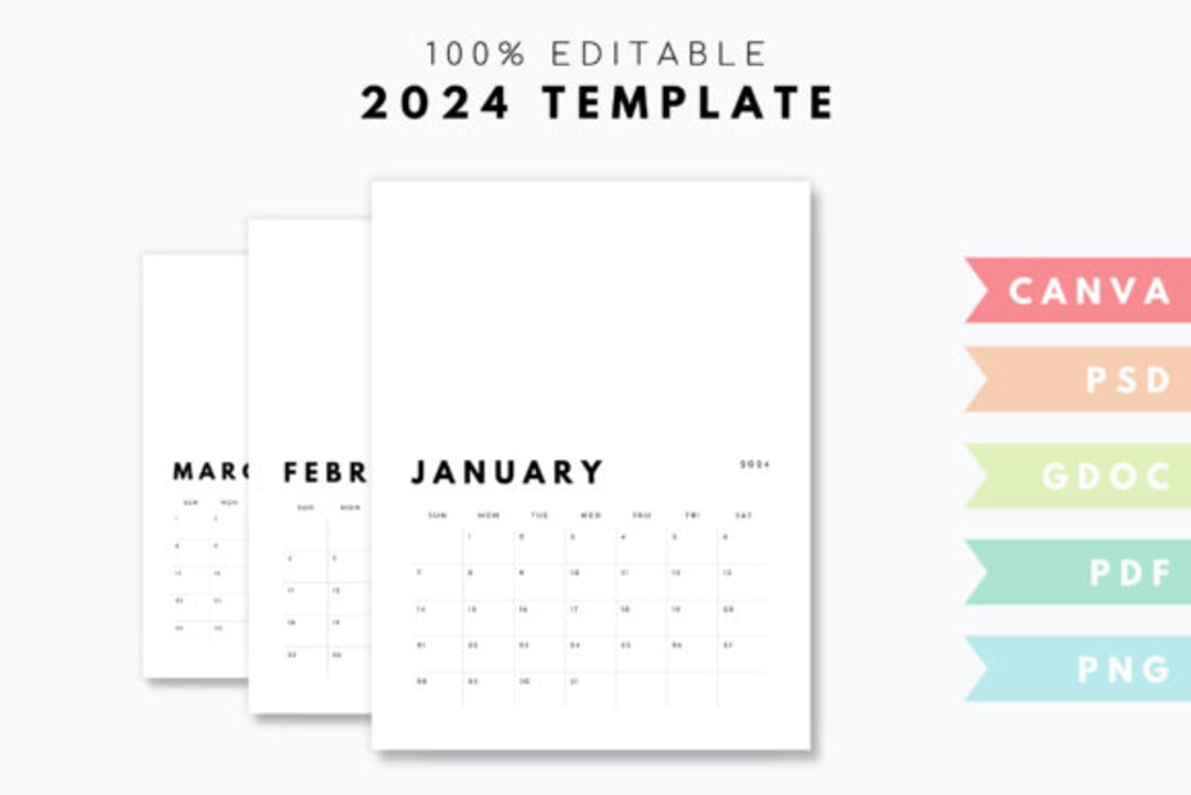 2024 CALENDAR, Calendar TEMPLATE, Digital Calendar, Modern Downloadable ...