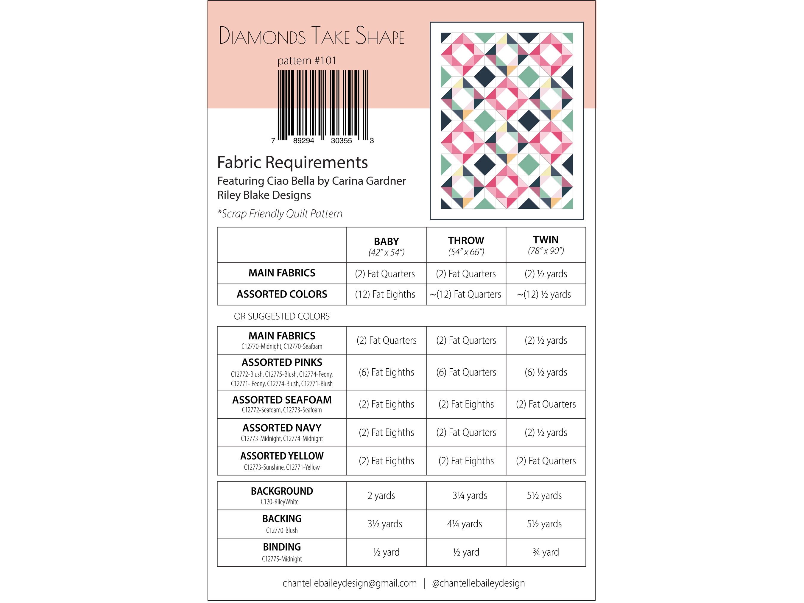 Diamonds Take Shape PDF Quilt Pattern Digital Download by Chantelle ...