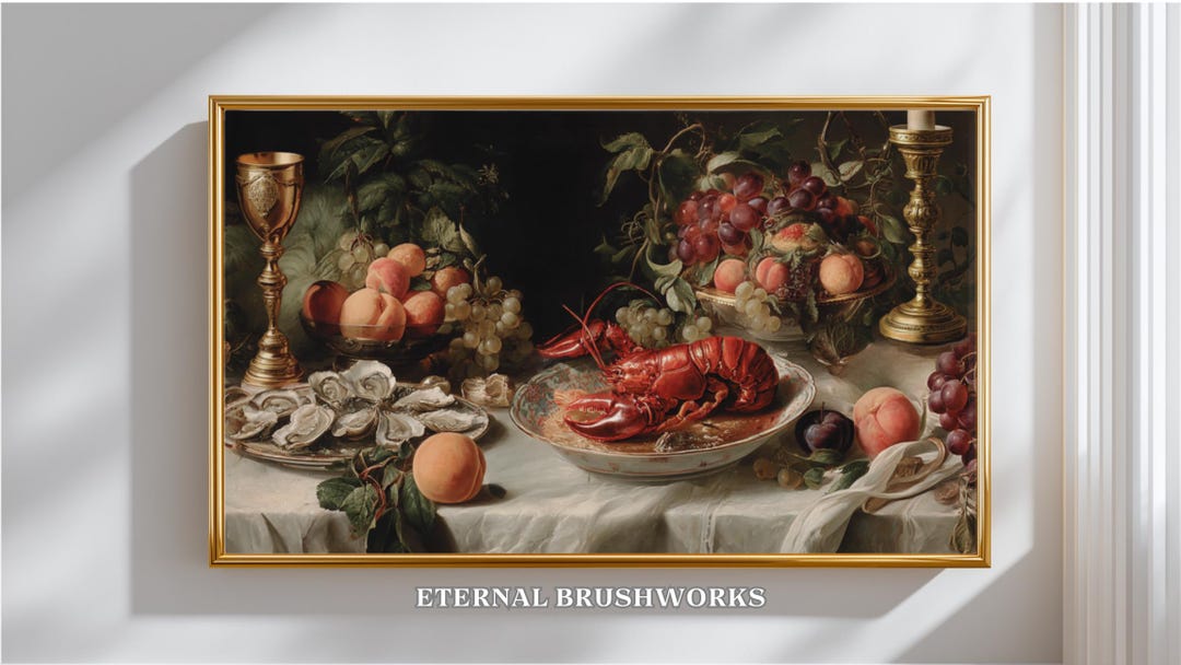 Lobster Fruit Still Life Digital Art Printable, Vintage Baroque Kitchen ...