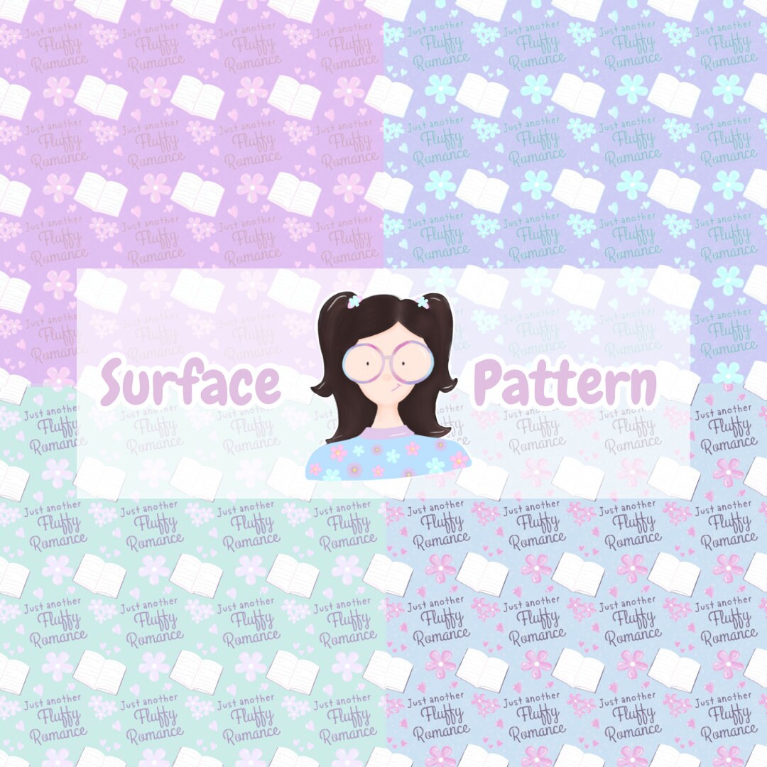 Printable Fluffy Romance Book Surface Pattern, Seamless Repeating ...