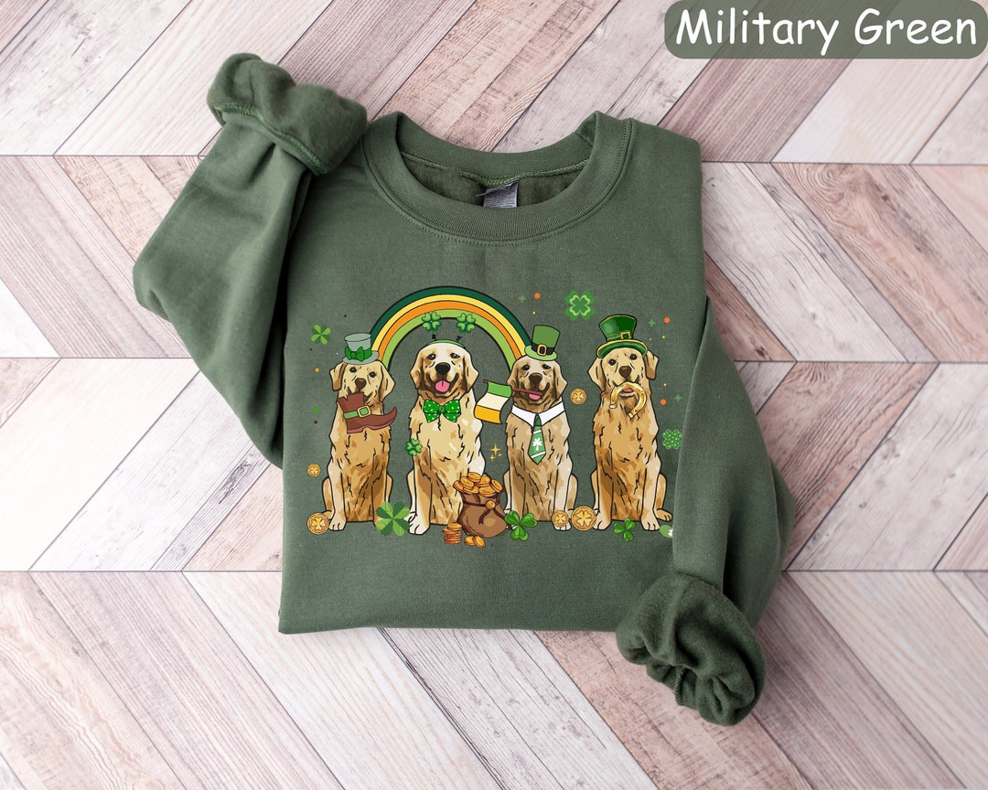 Golden Retriever St Patricks Day Sweatshirt, St Patricks Day Shirt, Lucky Dog Shirt, Irish Dog ...