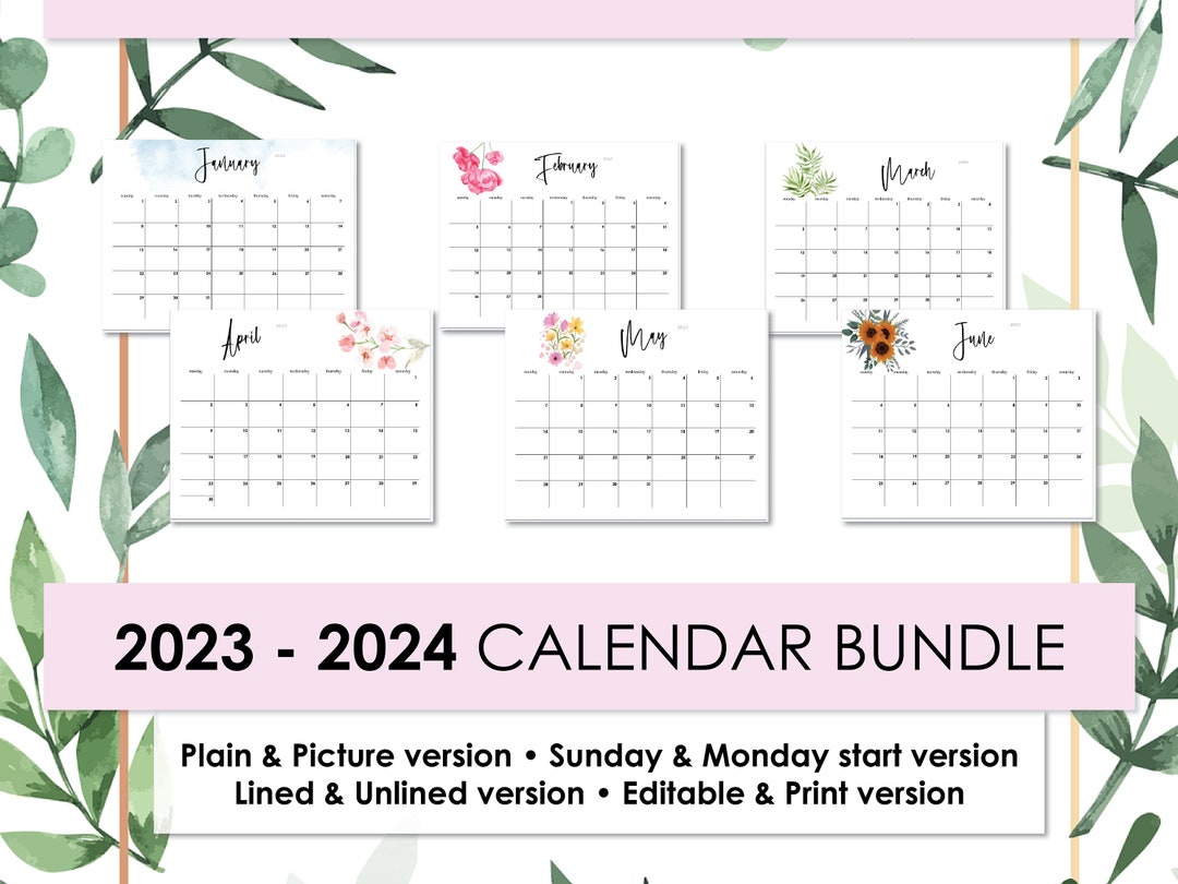 2023 2024 Landscape Calendar Bundle | Printable, Editable, Monthly ...