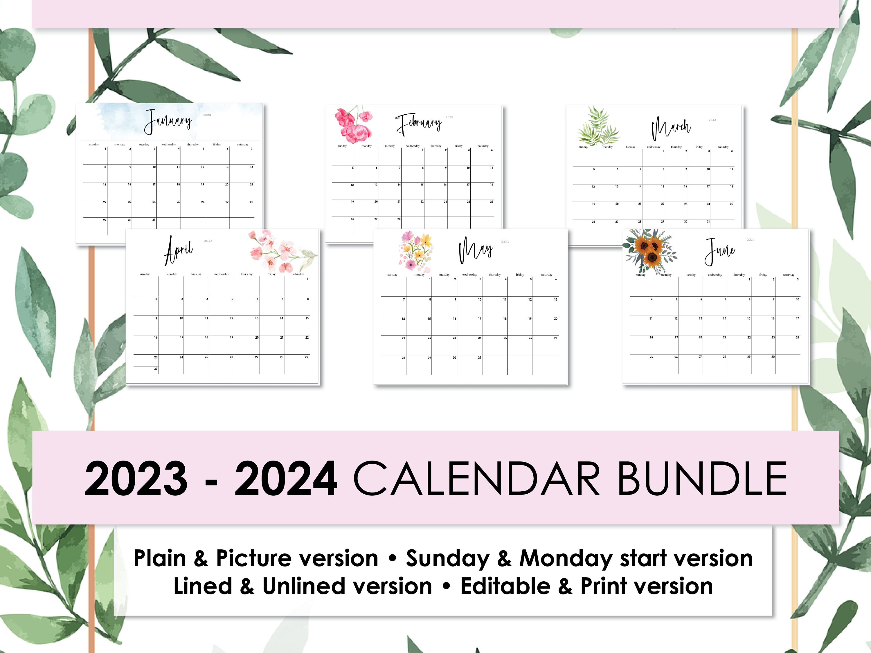 2023 2024 Landscape Calendar Bundle | Printable, Editable, Monthly ...
