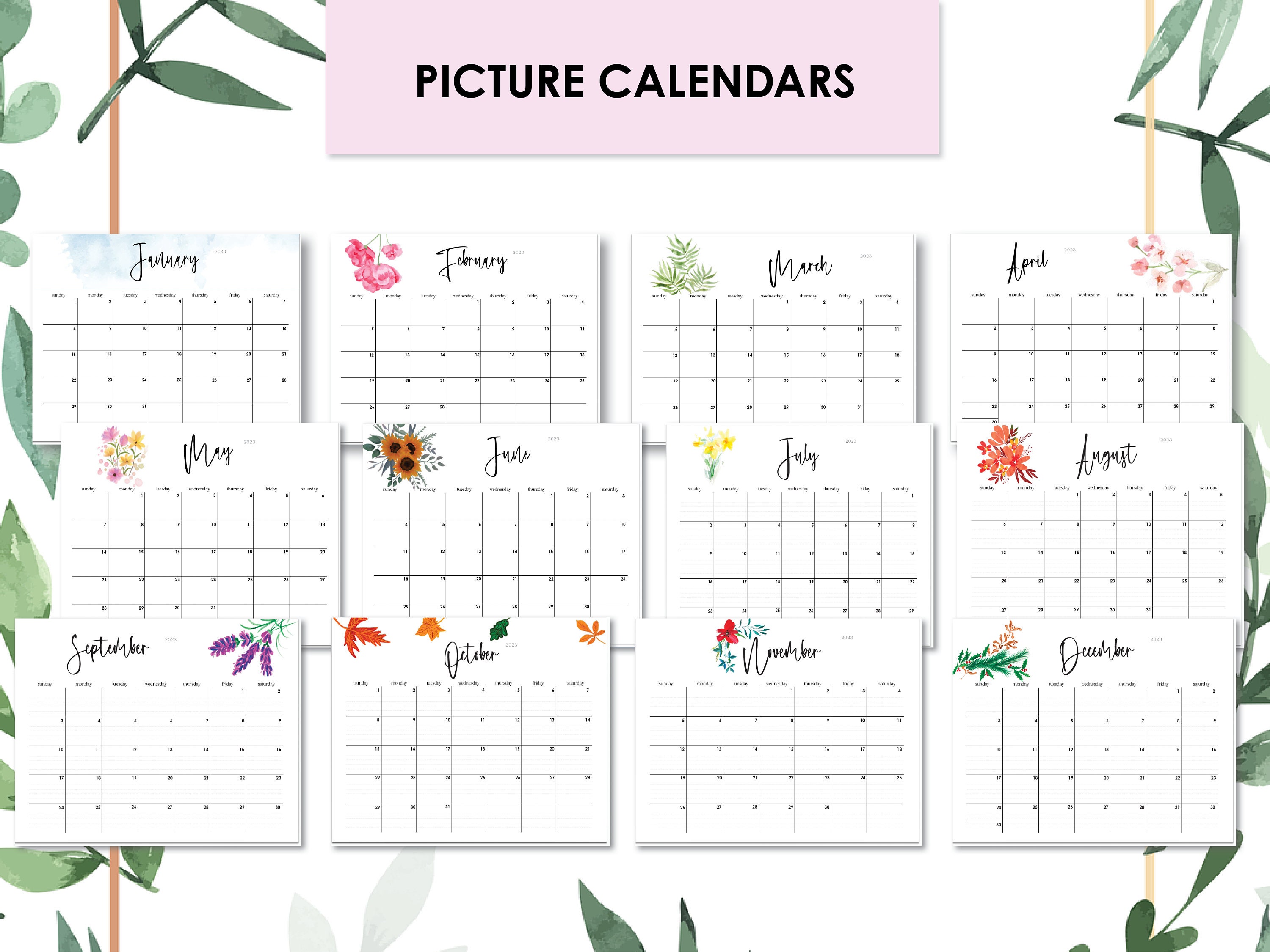 2023 2024 Landscape Calendar Bundle | Printable, Editable, Monthly ...