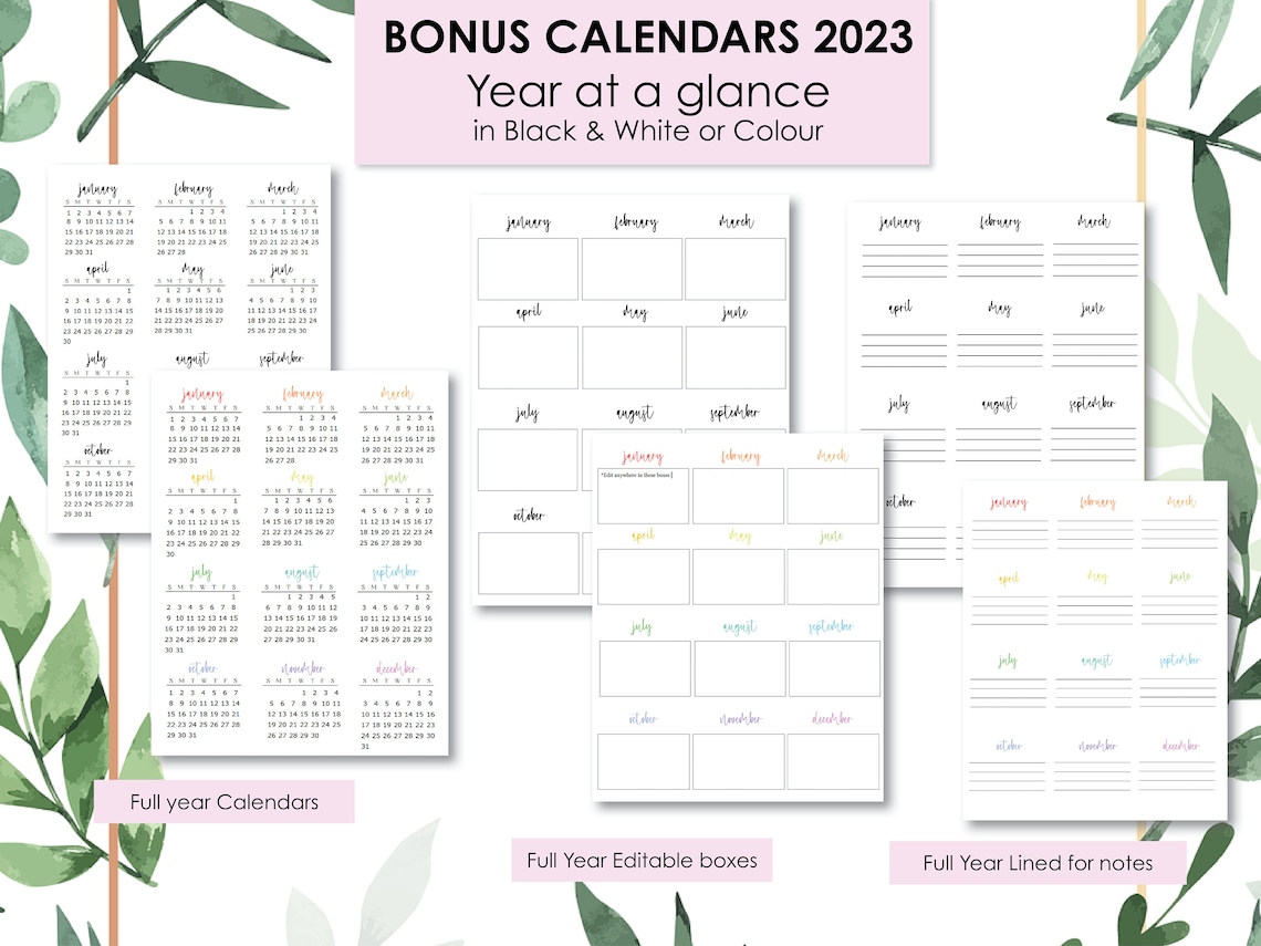 2023 2024 Printable Calendar Bundle Portrait, Editable, Monthly ...