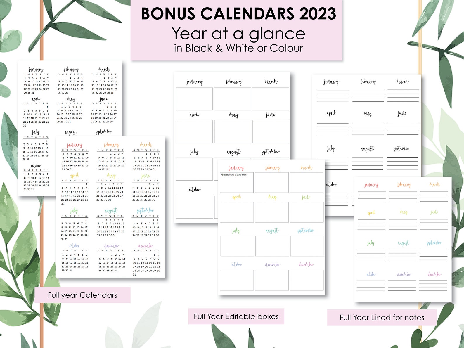 2023 2024 Printable Calendar Bundle Portrait, Editable, Monthly ...