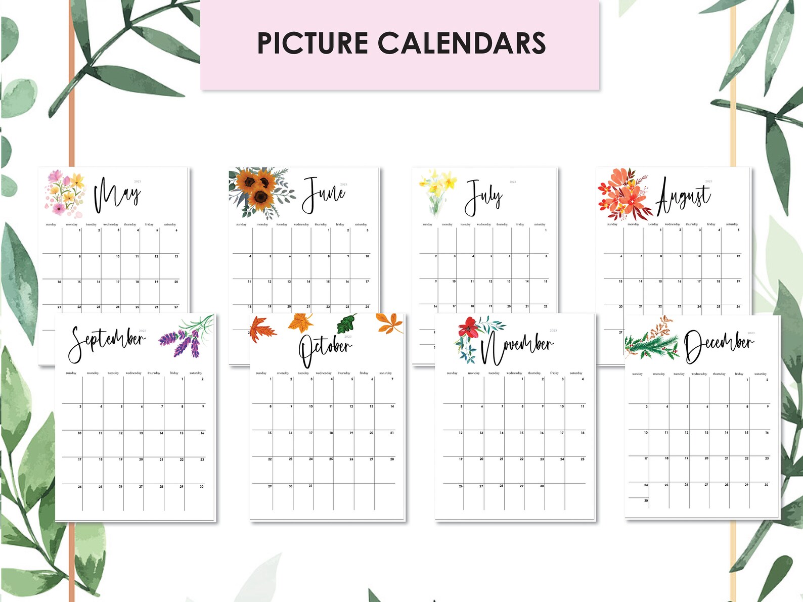 2023 2024 Printable Calendar Bundle | Portrait, Editable, Monthly ...