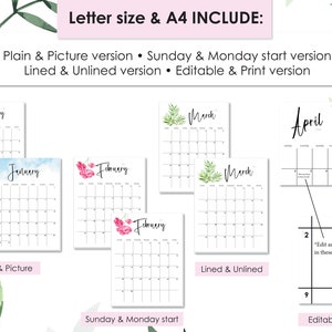 2023 2024 Printable Calendar Bundle | Portrait, Editable, Monthly ...