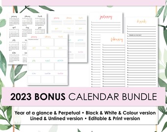 2023 2024 Printable Calendar Bundle Portrait Editable Monthly Flowers ...