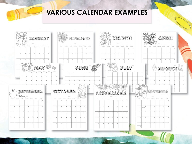 2023 2024 Colouring Calendar Bundle | Kids, Printable, Editable ...