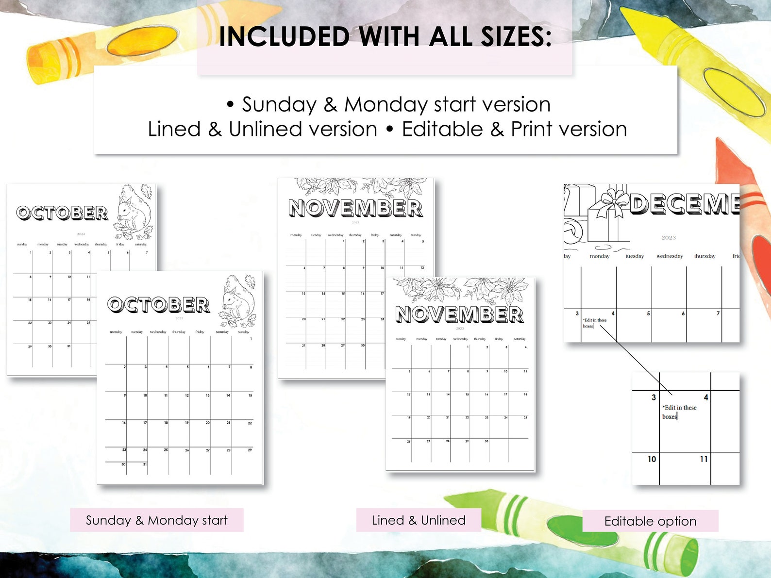 2023 2024 Colouring Calendar Bundle | Kids, Printable, Editable ...