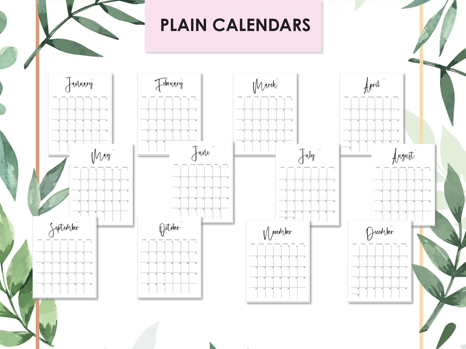 2023 2024 Printable Calendar Bundle | Portrait, Editable, Monthly ...