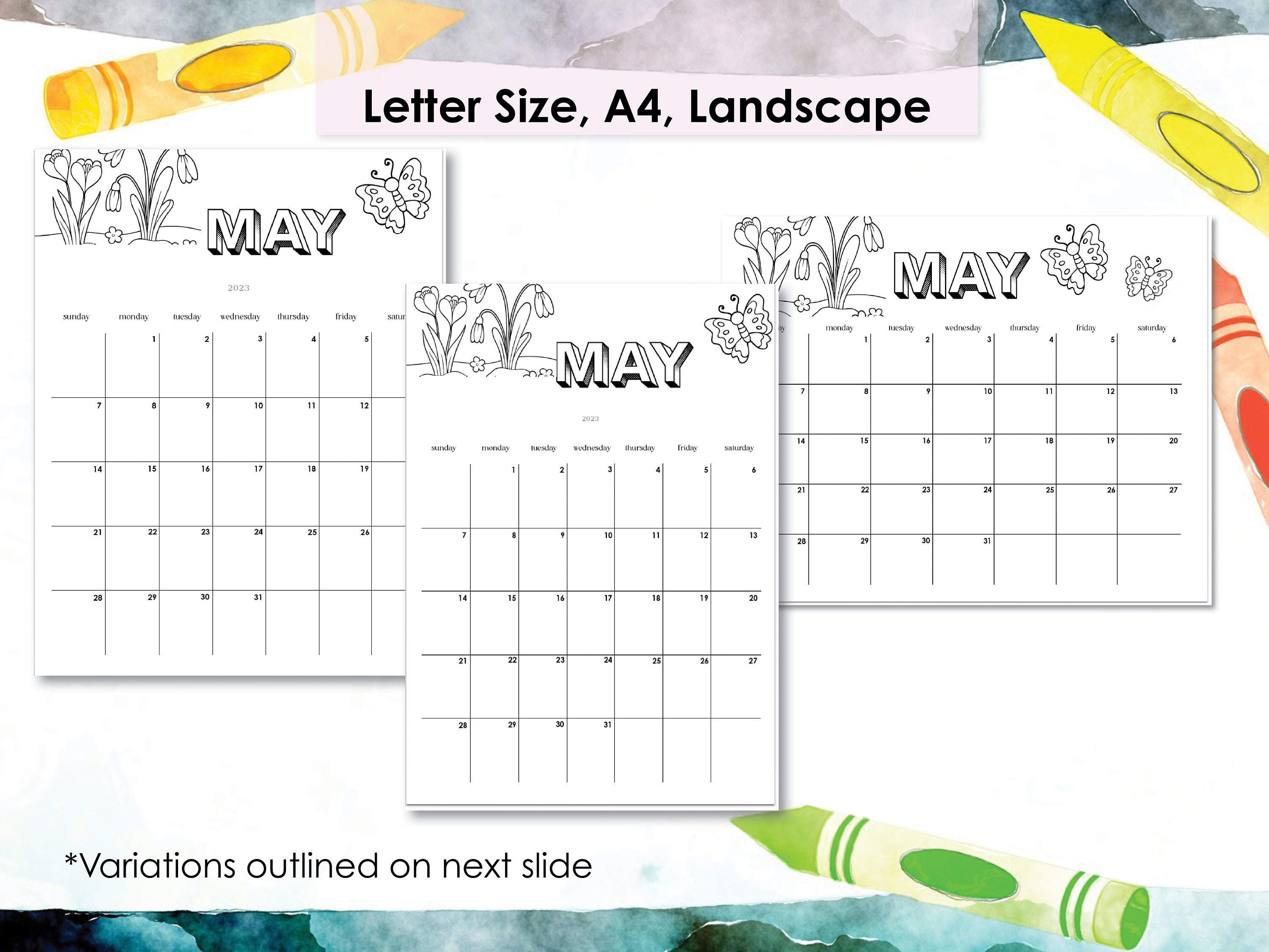 2023 2024 Colouring Calendar Bundle | Kids, Printable, Editable ...