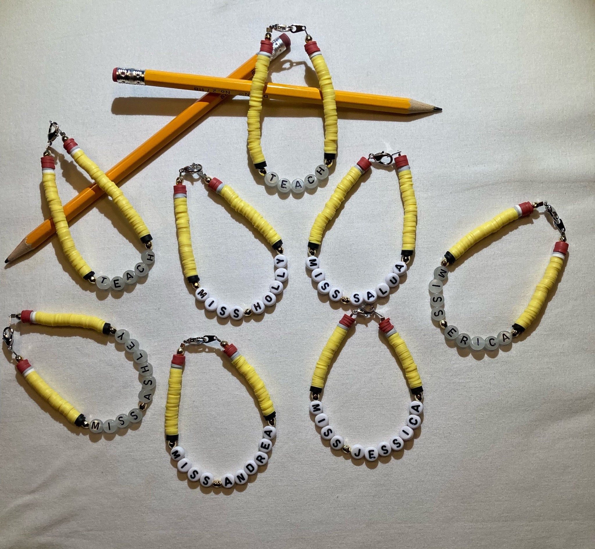 Custom Bead Pencil Bracelet | Teacher Bracelets | Teacher Gifts | Pencil Heishi Bead Bracelets ...