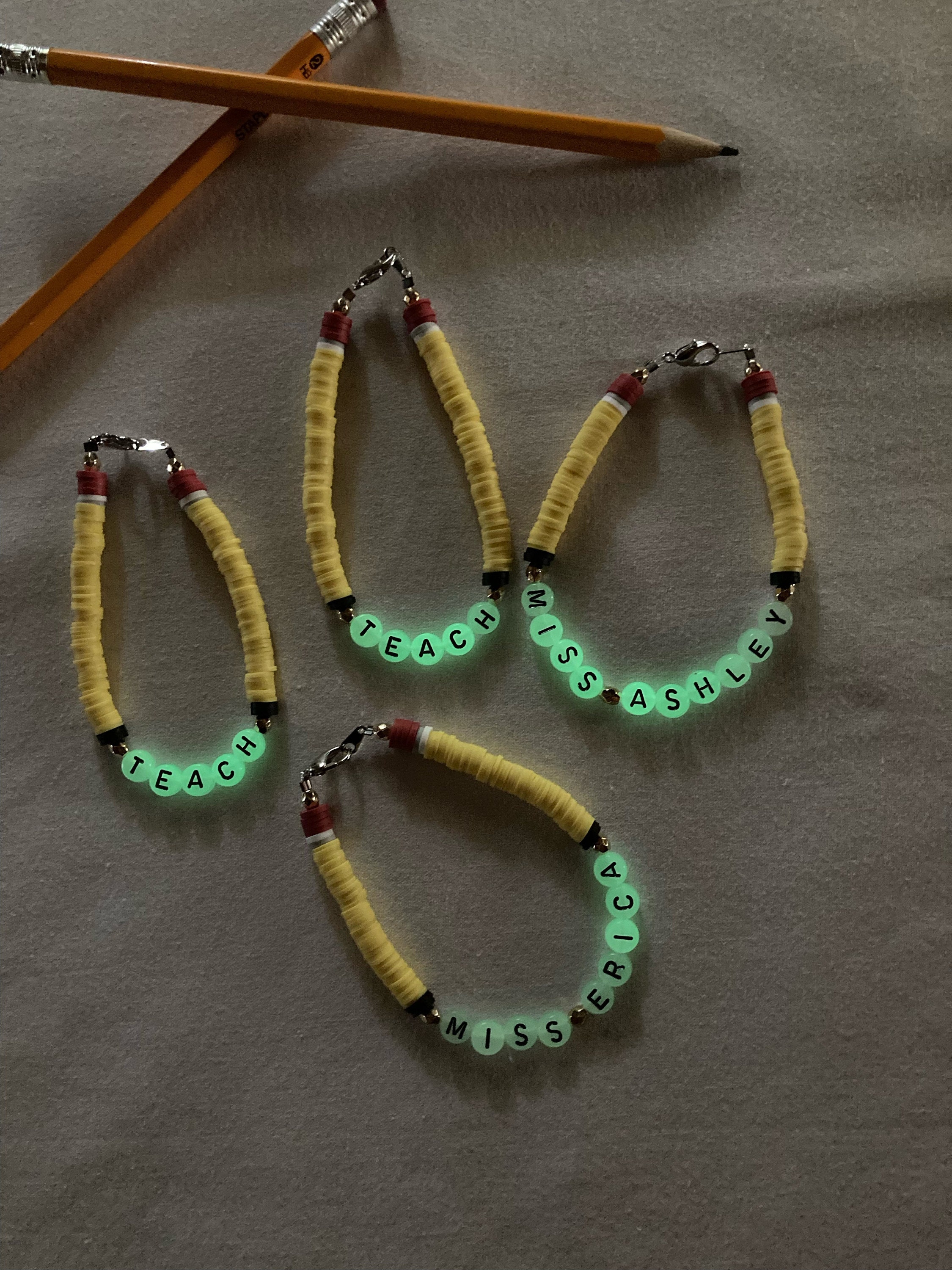 Custom Bead Pencil Bracelet | Teacher Bracelets | Teacher Gifts | Pencil Heishi Bead Bracelets ...