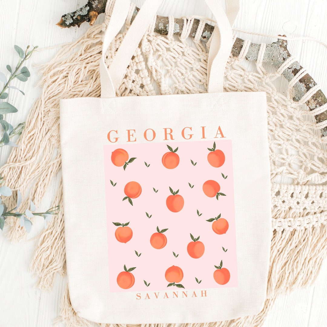 Peach Pattern Canva Totebag, Trendy Fruit Cotton Bag, Peaches Tote Bag ...