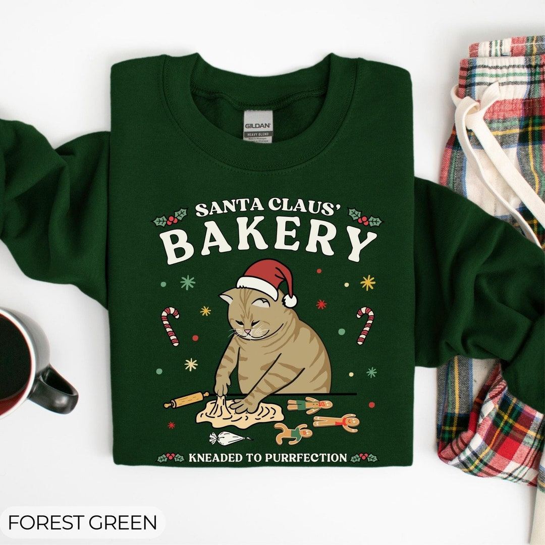 Ugly Christmas Cat Sweater, Santa Claus Bakery, Funny Xmas Gift, Cat ...
